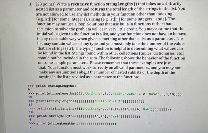 Solved 1. (20 points) Write a recursive function | Chegg.com