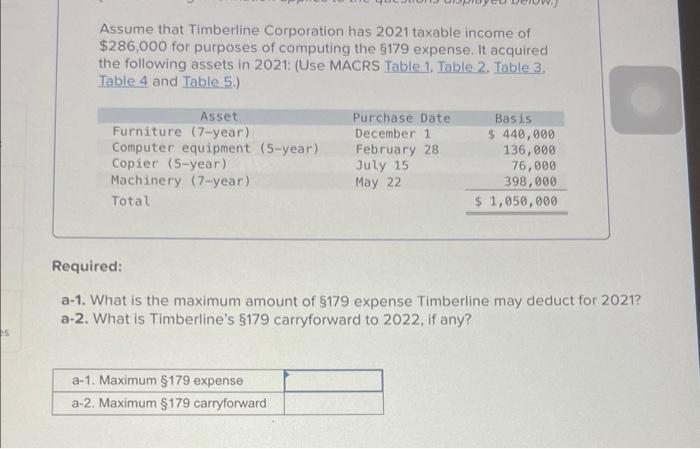 Solved Assume that Timberline Corporation has 2021 taxable | Chegg.com