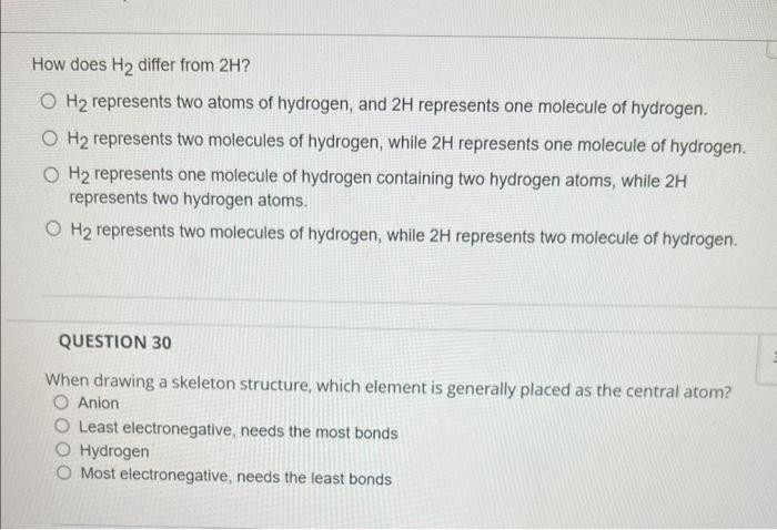 Solved How does H2 differ from 2H ? H2 represents two atoms | Chegg.com