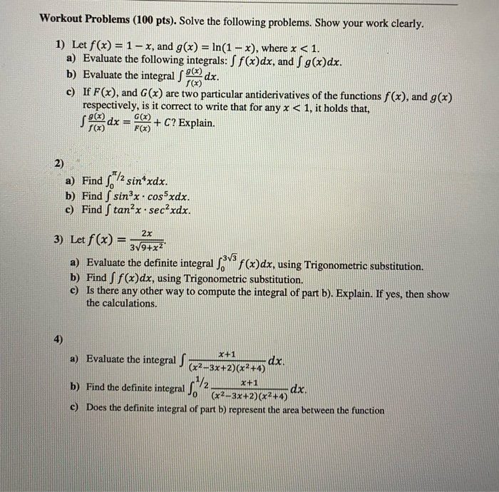 Solved Workout Problems (100 pts). Solve the following | Chegg.com