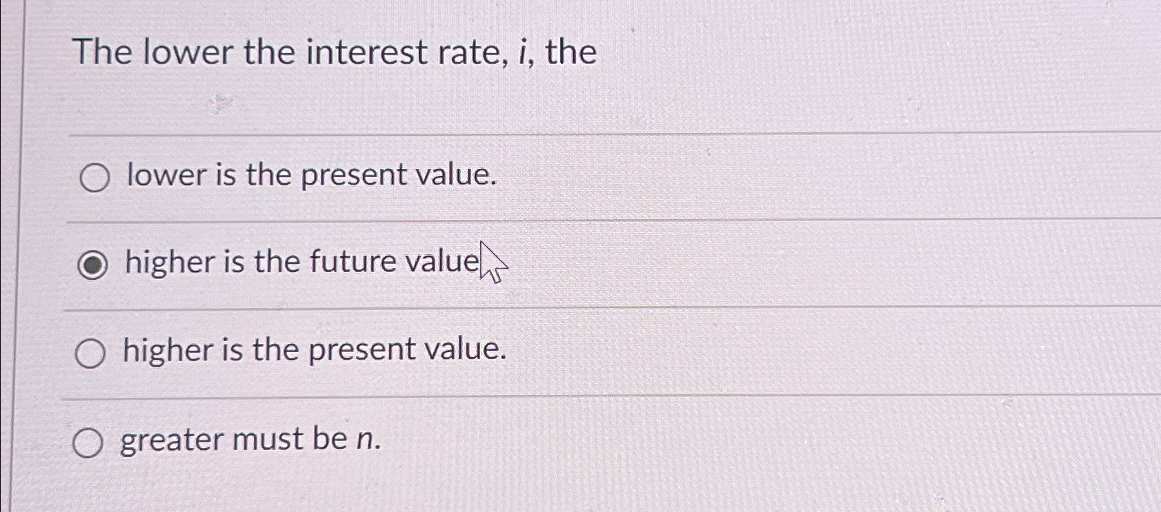 Solved The lower the interest rate, i, ﻿thelower is the | Chegg.com