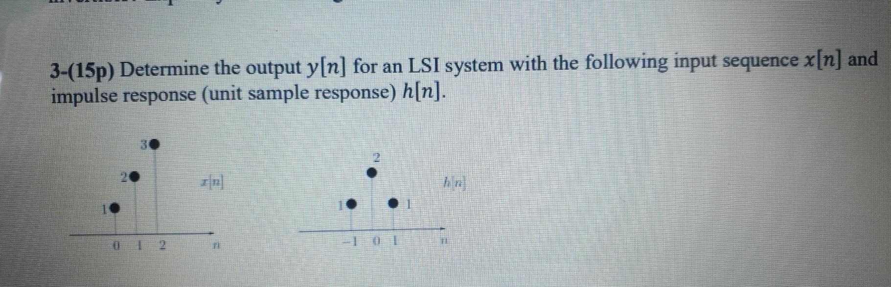 Solved 3-(15p) Determine the output y[n] for an LSI system | Chegg.com