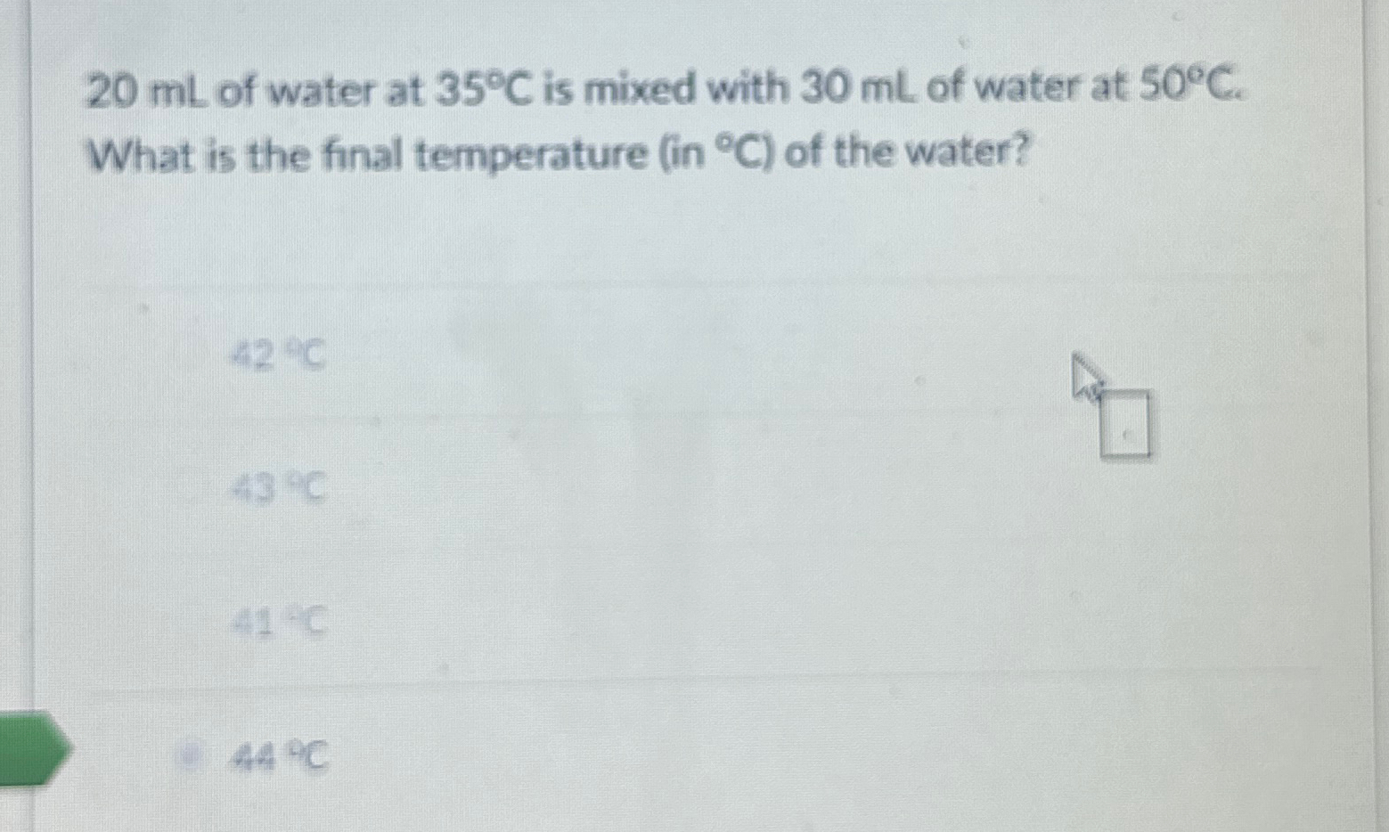 Solved 20mL ﻿of water at 35°C ﻿is mixed with 30mL ﻿of water | Chegg.com
