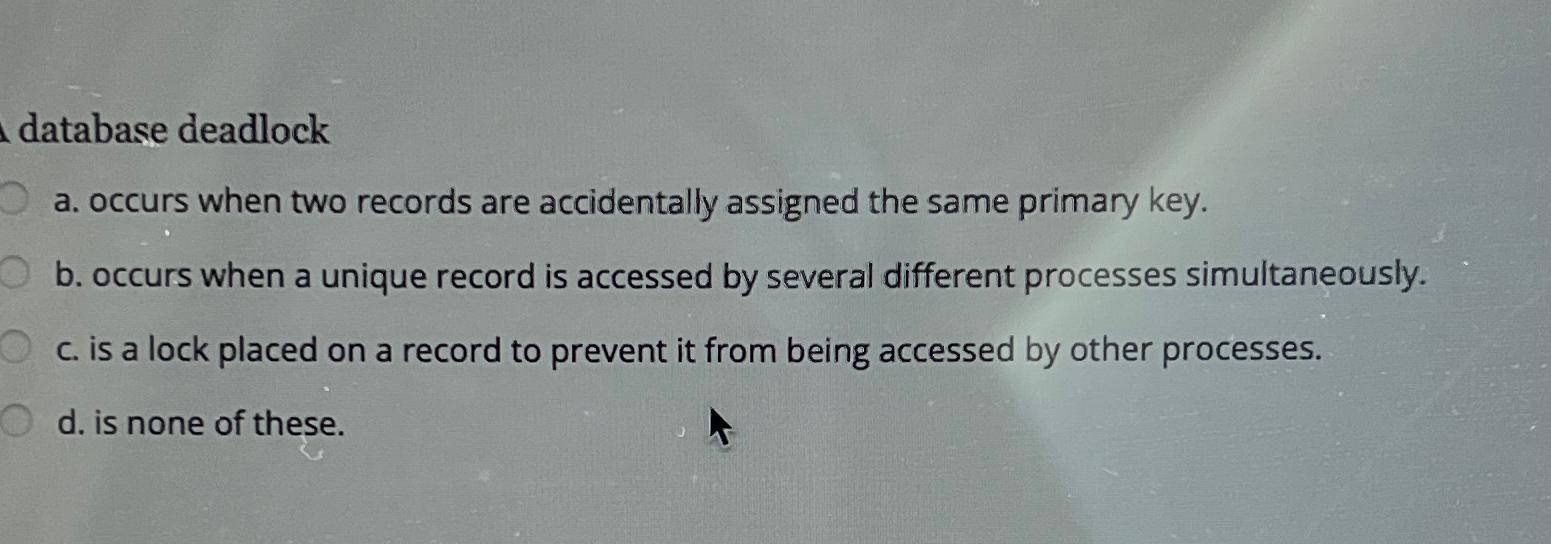 Solved database deadlocka. ﻿occurs when two records are | Chegg.com
