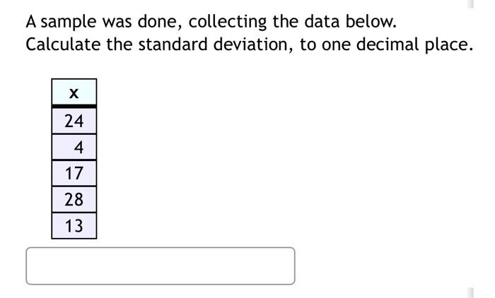 [Solved]: A sample was done, collecting the data below. Cal