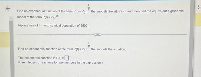 Solved Find an exponential function of the form P(t)=P0nTt | Chegg.com
