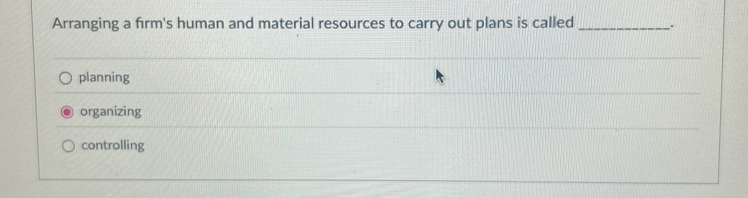 Solved Arranging a firm's human and material resources to | Chegg.com