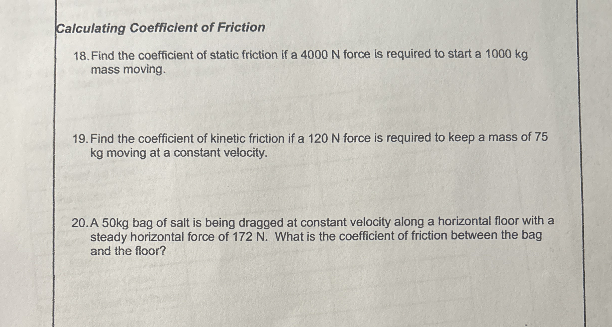 Solved Calculating Coefficient of Friction18. ﻿Find the | Chegg.com