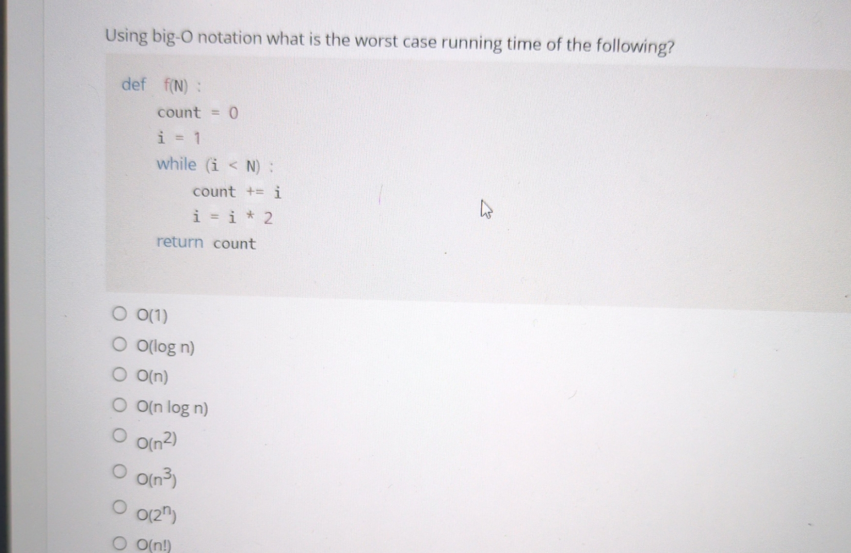 Solved Using big-O notation what is the worst case running | Chegg.com