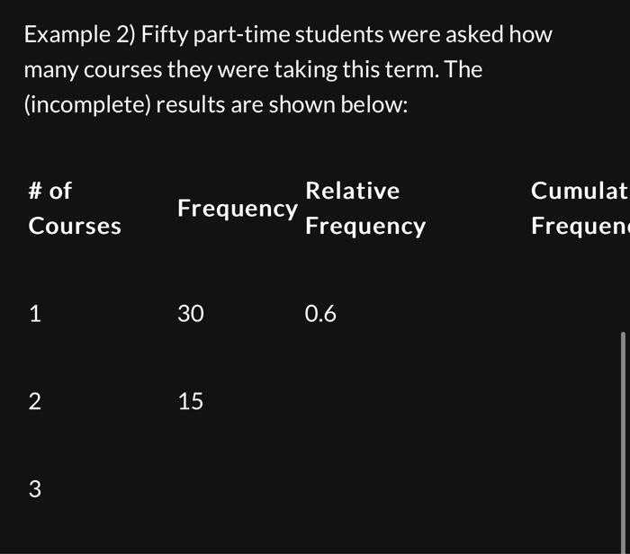 Solved Example 2) Fifty part-time students were asked how | Chegg.com