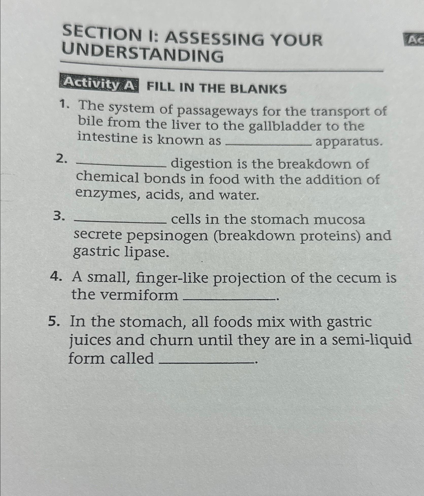 Solved SECTION I: ASSESSING YOUR UNDERSTANDINGActivity A | Chegg.com