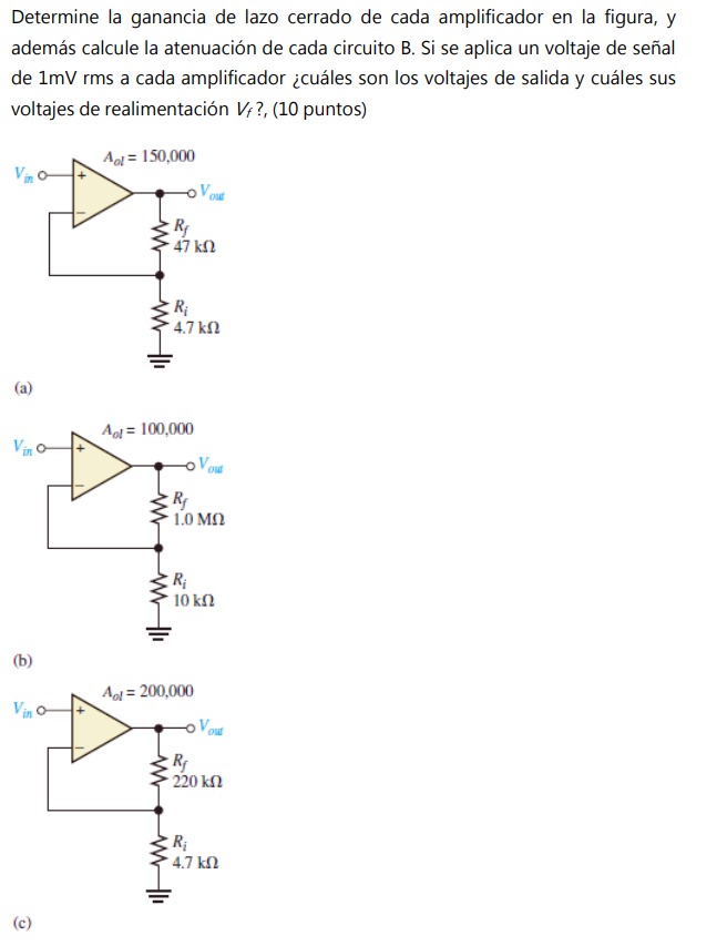 Solved Determine la ganancia de lazo cerrado de cada | Chegg.com
