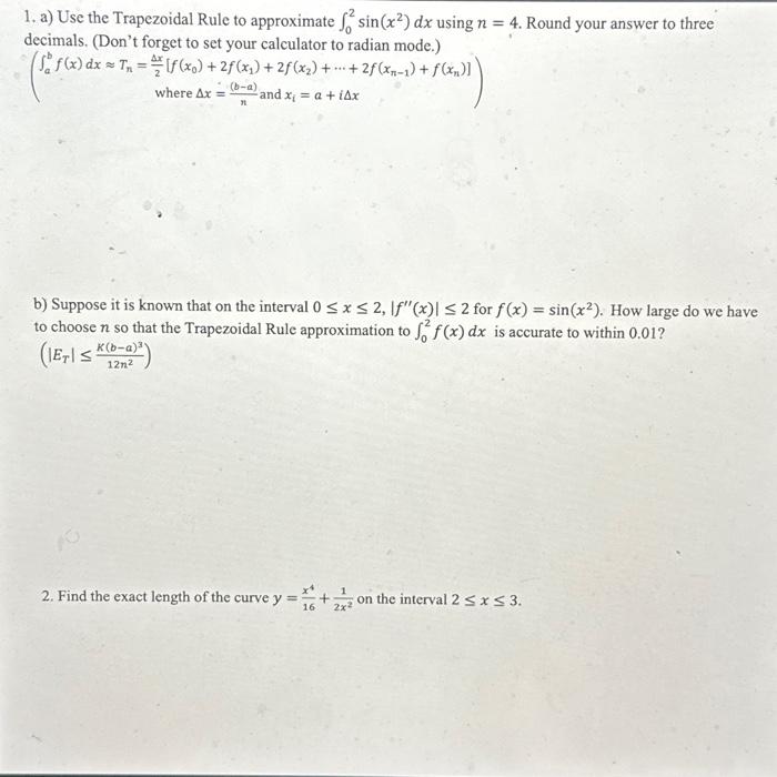 Solved 1. a) Use the Trapezoidal Rule to approximate f | Chegg.com