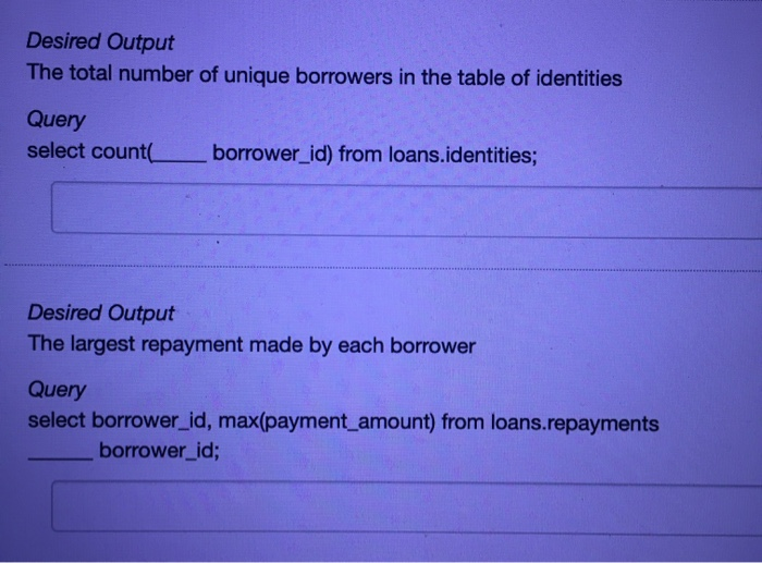 Solved Part 1: SQL Query Completion Recommended time: 5 | Chegg.com