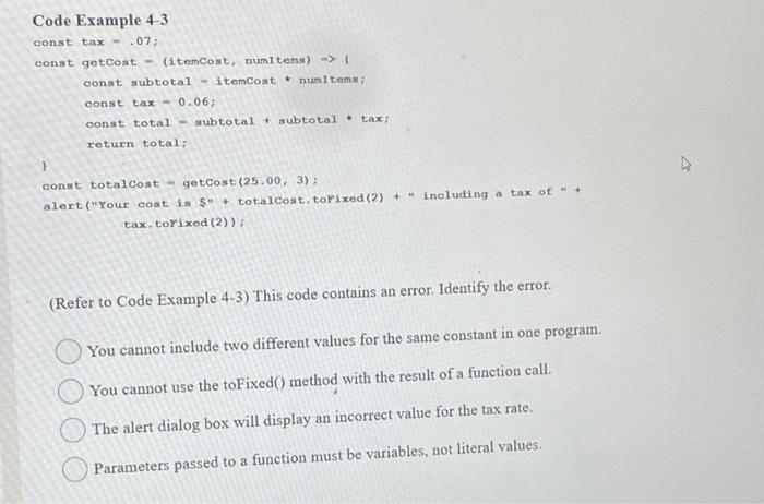 Solved Code Example 4 3 Const Tax 07 Const Getcost