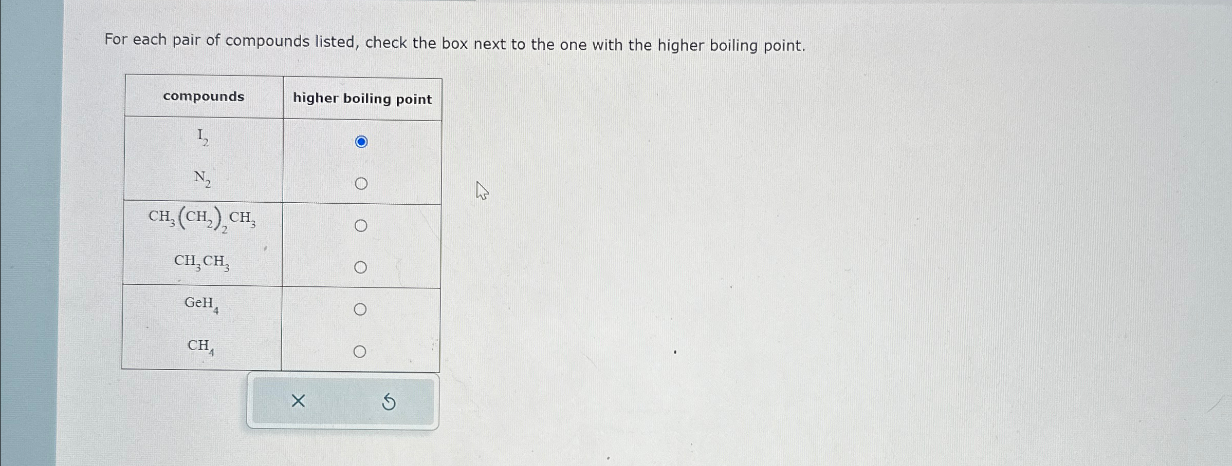 [Solved]: For each pair of compounds listed, check the box n