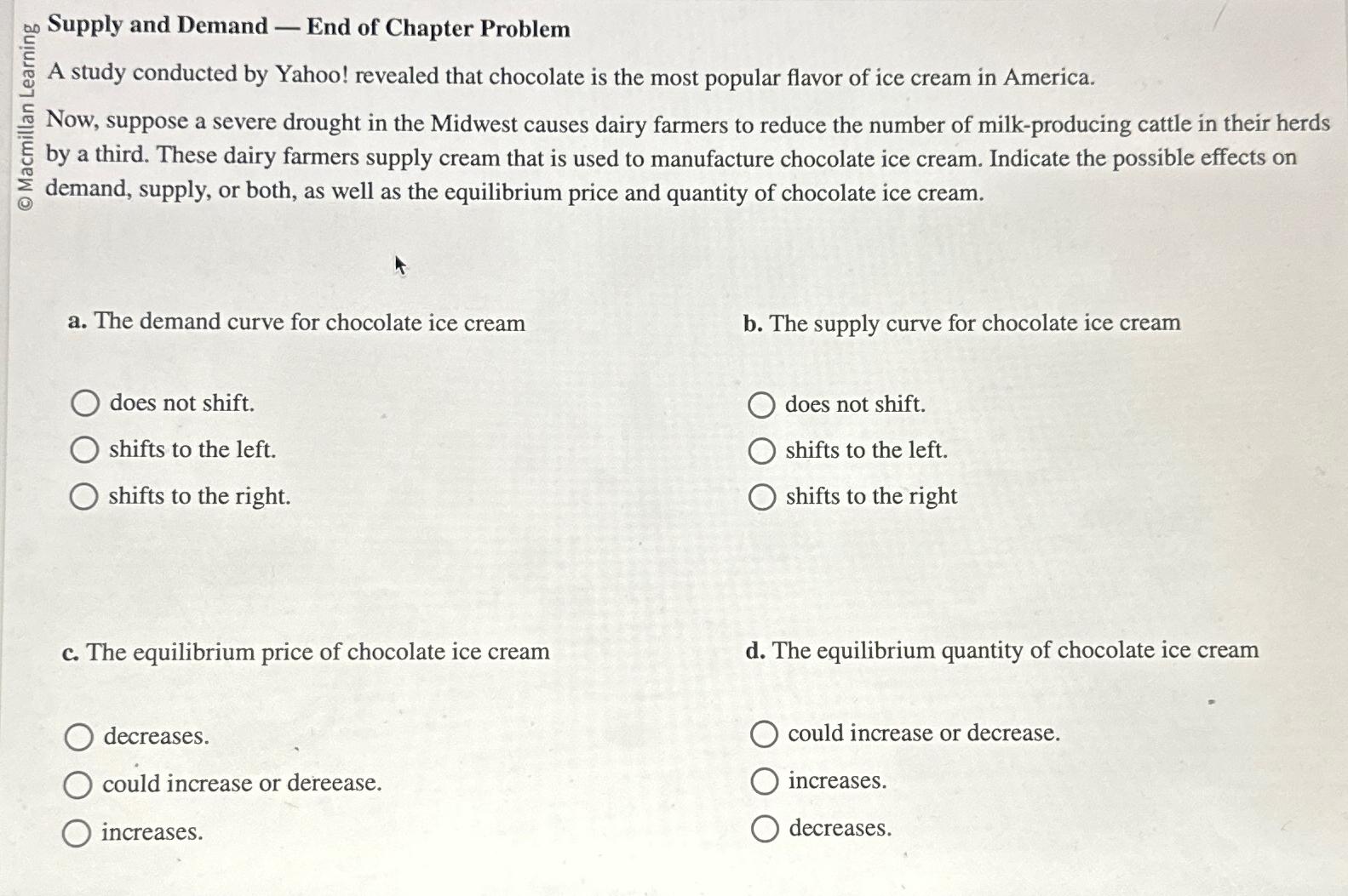 Solved Supply and Demand - ﻿End of Chapter ProblemA study | Chegg.com