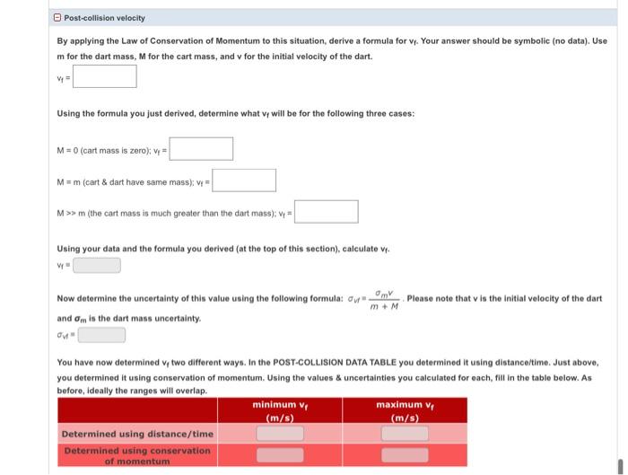 Solved - Post-collision velocity By applying the Law of | Chegg.com
