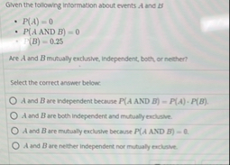 Solved Given the following information about events A and | Chegg.com