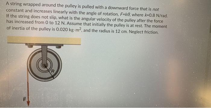 Solved A string wrapped around the pulley is pulled with a | Chegg.com