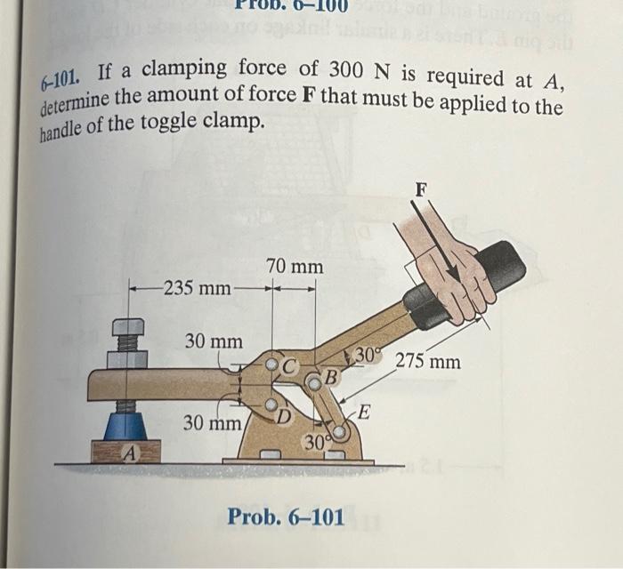 Solved 6-101. If a clamping force of 300 N is required at A, | Chegg.com