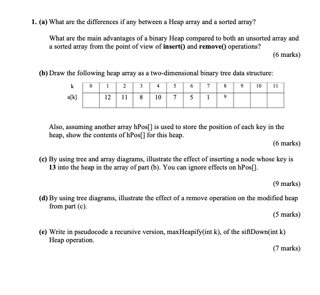 Solved (a) ﻿What are the differences if any between a Heap | Chegg.com