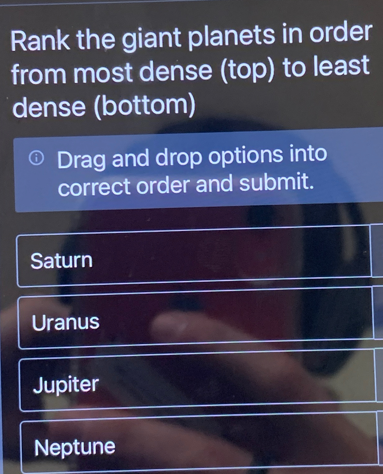 Solved Rank the giant planets in order from most dense (top) | Chegg.com