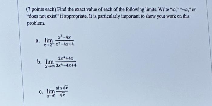 Solved (7 points each) Find the exact value of each of the | Chegg.com