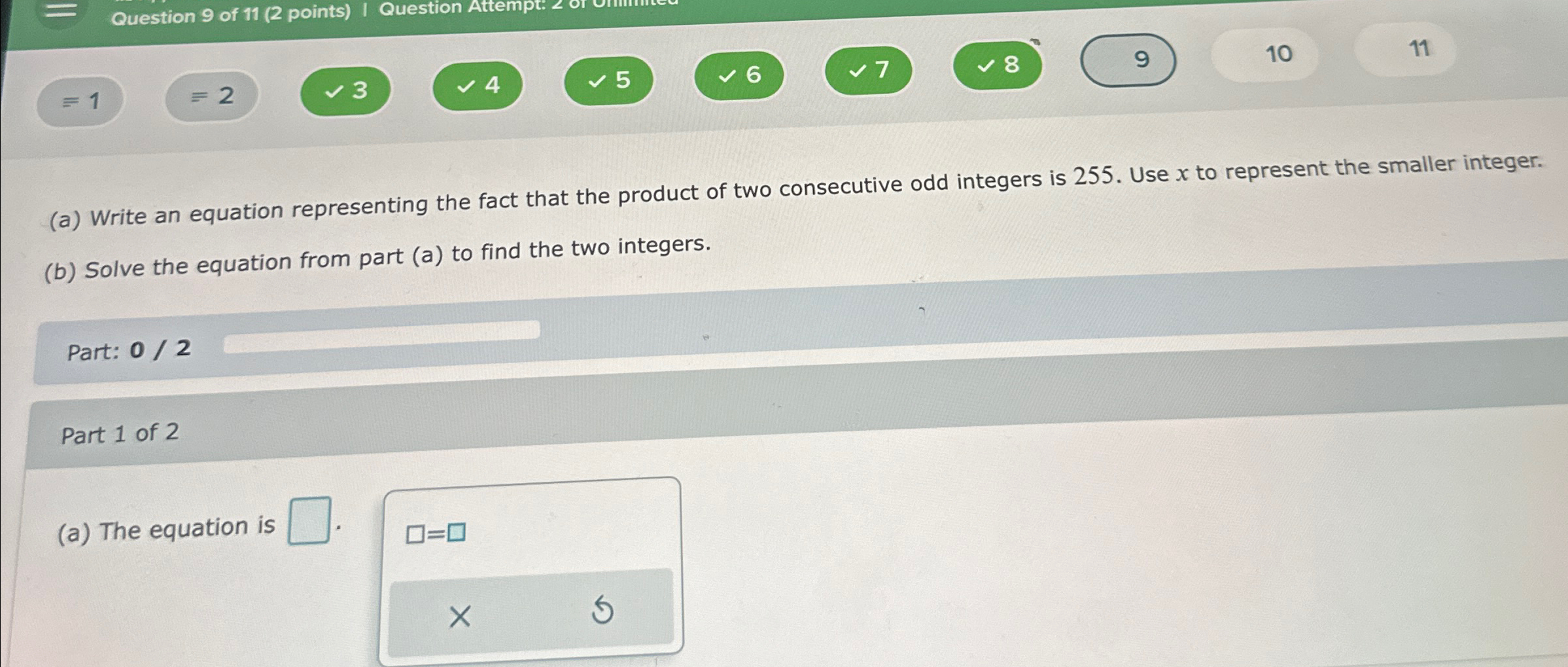 Solved Question 9 ﻿of 11 ( 2 ﻿points) ﻿I Question Attempt: | Chegg.com