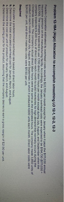 Solved Problem 12-18A (Algo) Allocation to accomplish | Chegg.com