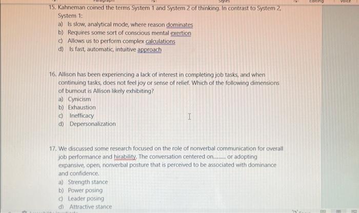 Solved 15. Kahneman coined the terms System 1 and System 2 | Chegg.com
