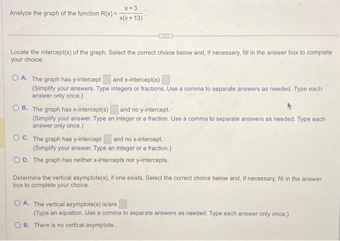 Solved Analyze the graph of the function R(x)=x(x+13)x+3. If | Chegg.com