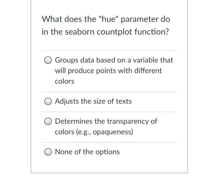 Solved Which of the following statements is true? Seaborn is | Chegg.com