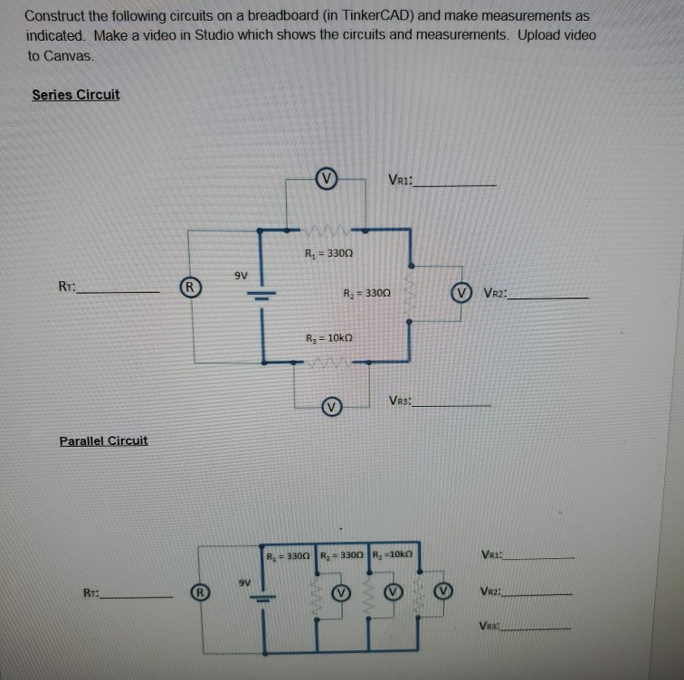 Solved Construct the following circuits on a breadboard (in | Chegg.com