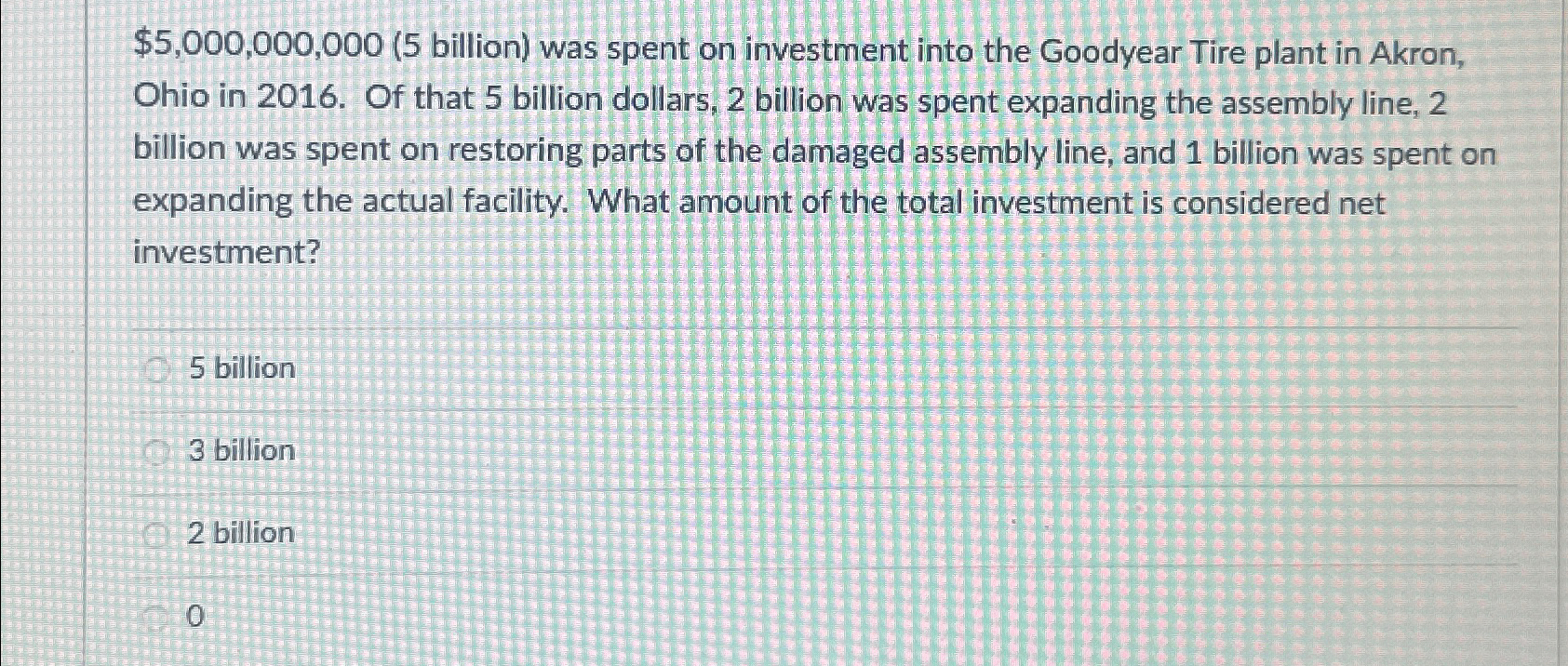 Solved $5,000,000,000 ( 5 ﻿billion) ﻿was spent on investment | Chegg.com