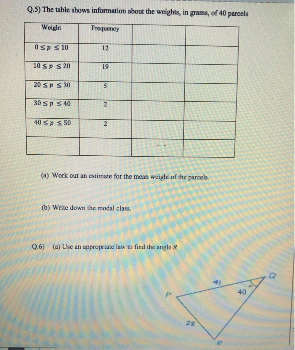 Solved Q.5) The table shows information about the weights, | Chegg.com