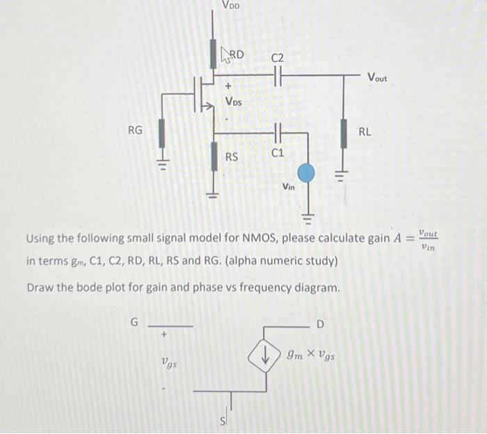 Using the following small signal model for NMOS, | Chegg.com