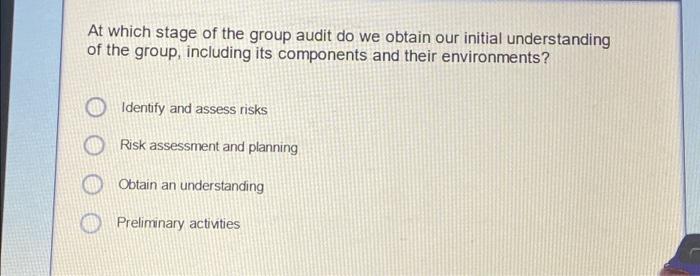 Solved At which stage of the group audit do we obtain our | Chegg.com