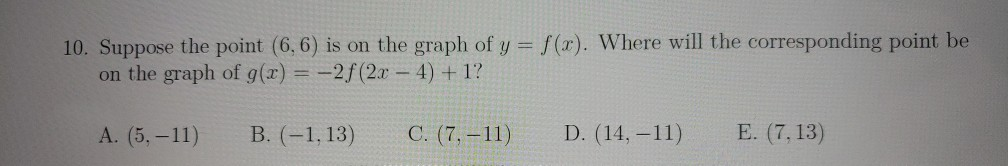 Solved 10. Suppose the point (6,6) is on the graph of y = | Chegg.com