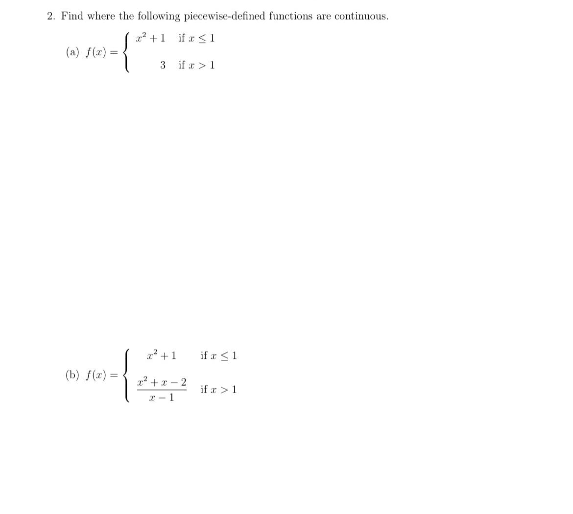 Solved Find where the following piecewise-defined functions | Chegg.com
