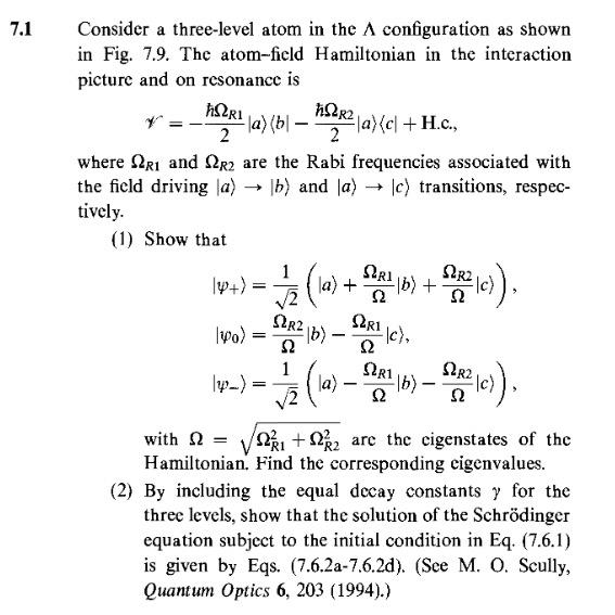 Solved 7.1 ﻿Consider a three-level atom in the Λ | Chegg.com