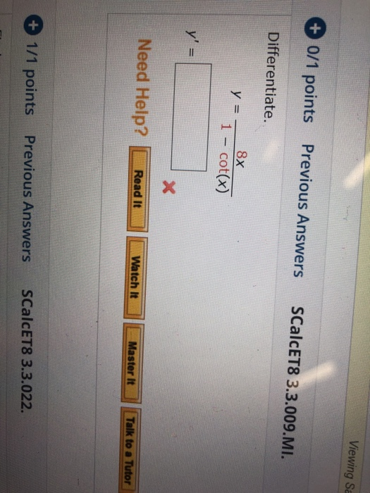 Solved Viewing Sa 0/1 points Previous Answers SCalcET8 | Chegg.com