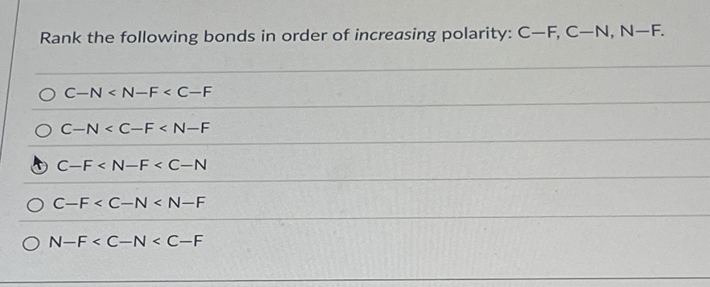 Solved Rank the following bonds in order of increasing | Chegg.com