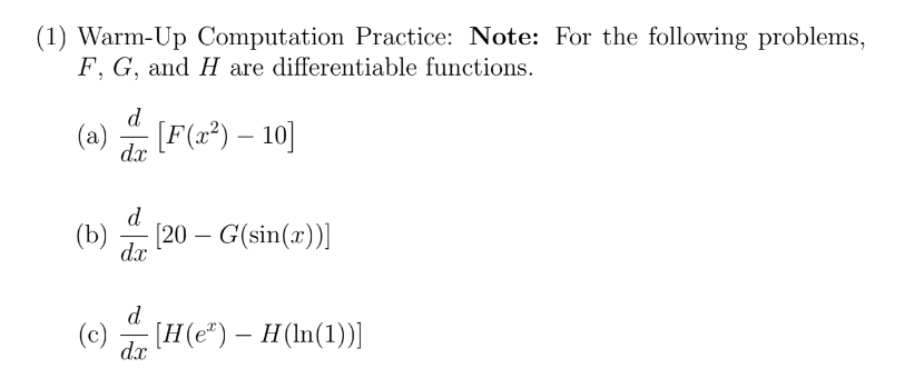 Solved (1) ﻿Warm-Up Computation Practice: Note: For the | Chegg.com