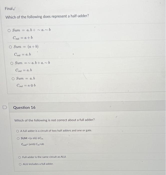 Solved What are Sum and Carry-out for this circuit if | Chegg.com