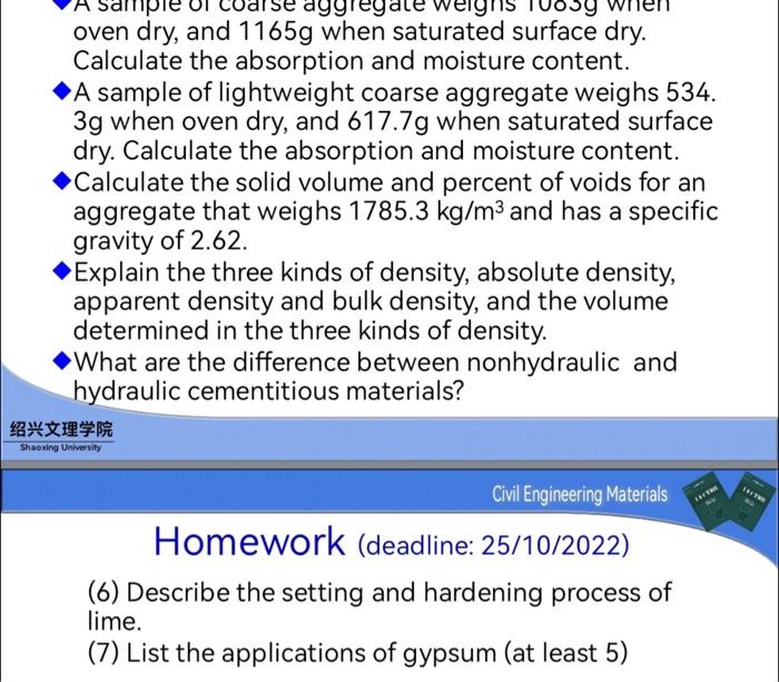 Solved oven dry, and 1165 g when saturated surface dry. | Chegg.com