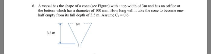 Solved 6. A vessel has the shape of a cone (see Figure) with | Chegg.com