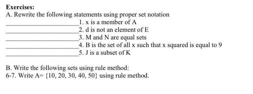 Solved Exercises: A. Rewrite the following statements using | Chegg.com
