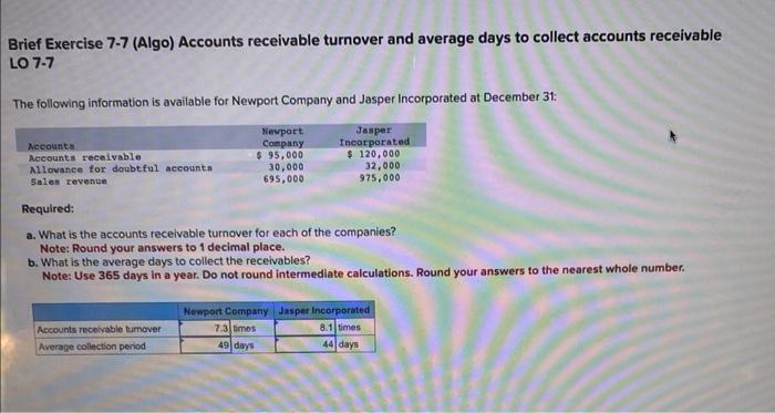 Solved Brief Exercise 7-7 (Algo) Accounts receivable | Chegg.com Solved Brief Exercise 7-7 (Algo) Accounts receivable | Chegg.com