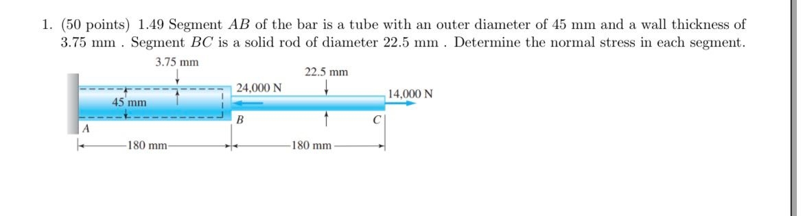 Solved (50 ﻿points) 1.49 ﻿Segment AB ﻿of the bar is a tube | Chegg.com